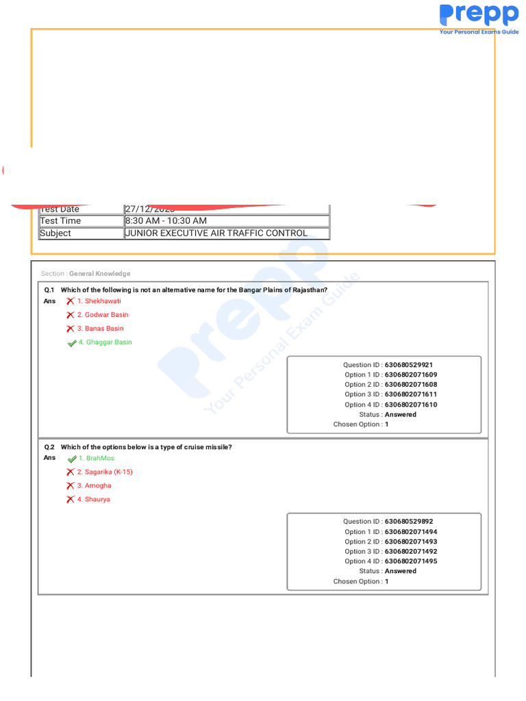 AAI JE ATC Shift 1 Dec 27 2023 Question Paper With Answers | PDF