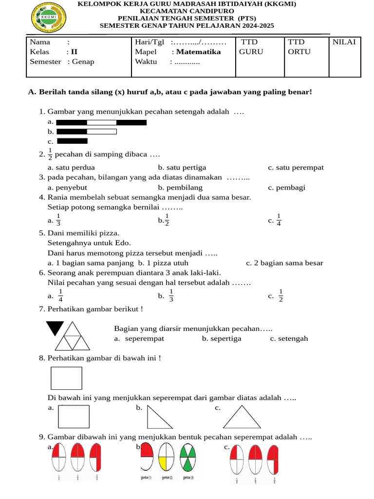 Soal Pts Mtk Kelas 2 Smt 2 | PDF