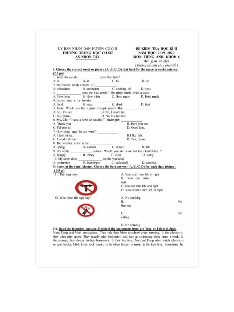 On Thi Hk2 - An Nhon Tay | PDF