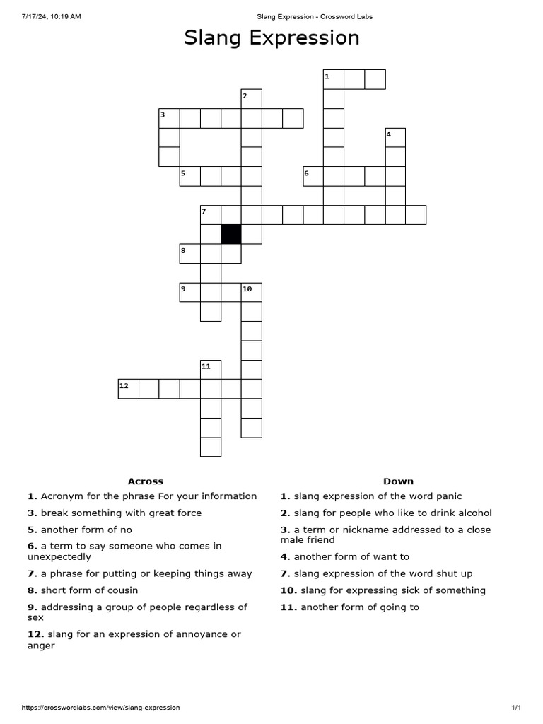 Slang Expressions Crossword Clue | PDF