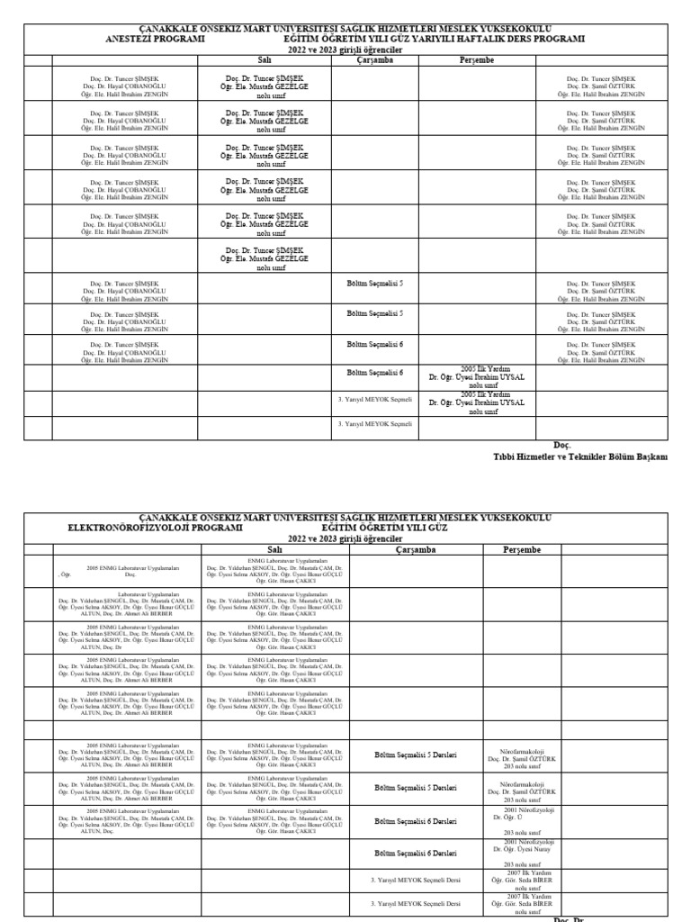 159 2024 2025 Shmyo Guz Ders Programi Yeni Ogretim Pla | PDF