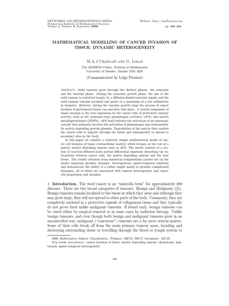 Mathematical Modelling of Cancer Invasion of Tissue: Dynamic ...