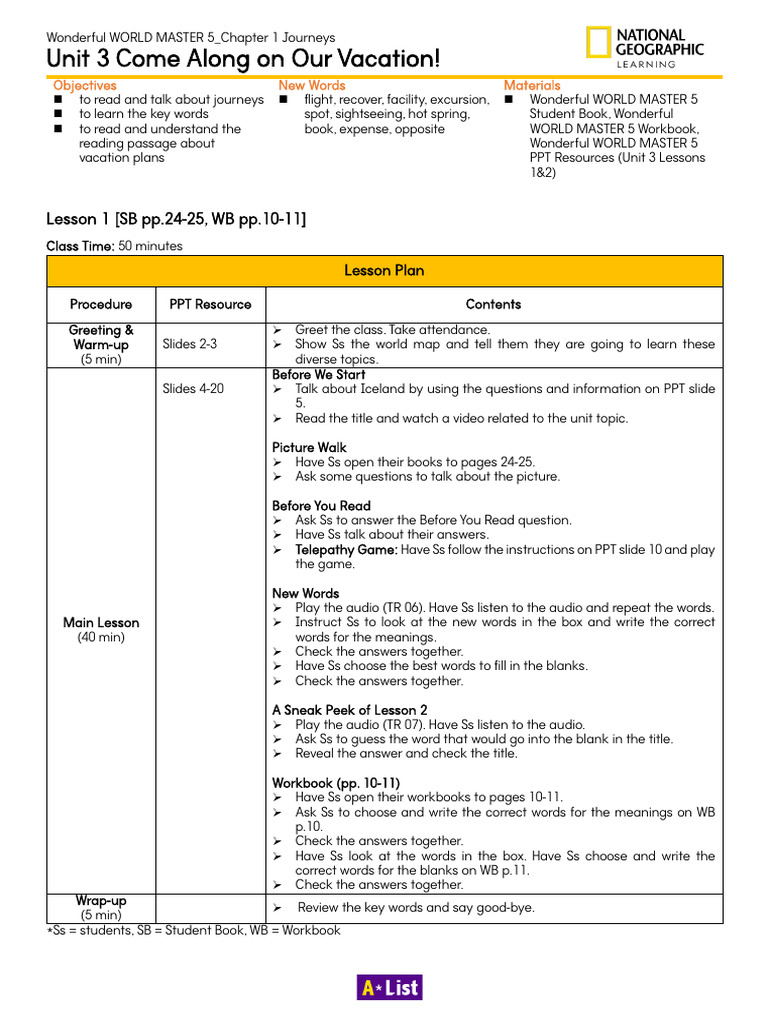 WW - Master - L5 - U3 - Lesson Plan | PDF | Reading Comprehension ...