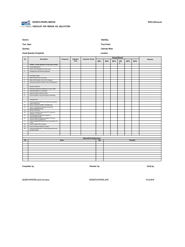 MV System Checklist for Edgenta Propel | PDF | Electromagnetism ...