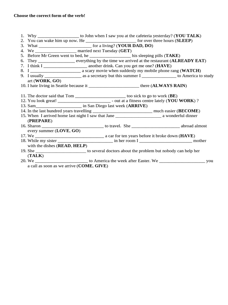TEST - The Correct Form of The Verb | PDF