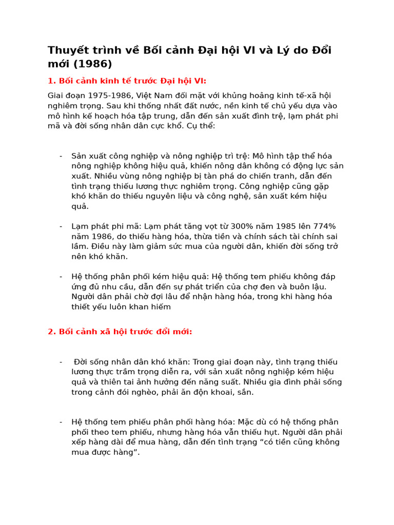 Phan Thuyet Trinh Boi Canh Dai Hoi VI | PDF