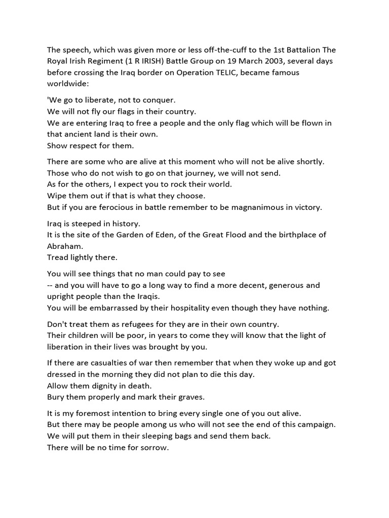 Persuasive Speech to Troops on Iraq Mission | PDF | Military | Military ...