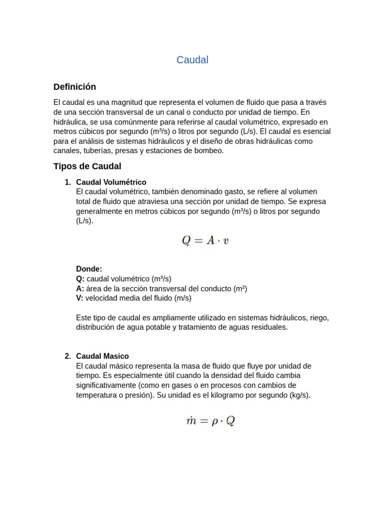 Definición y Tipos de Caudal en Hidráulica | PDF | Descarga (hidrología ...