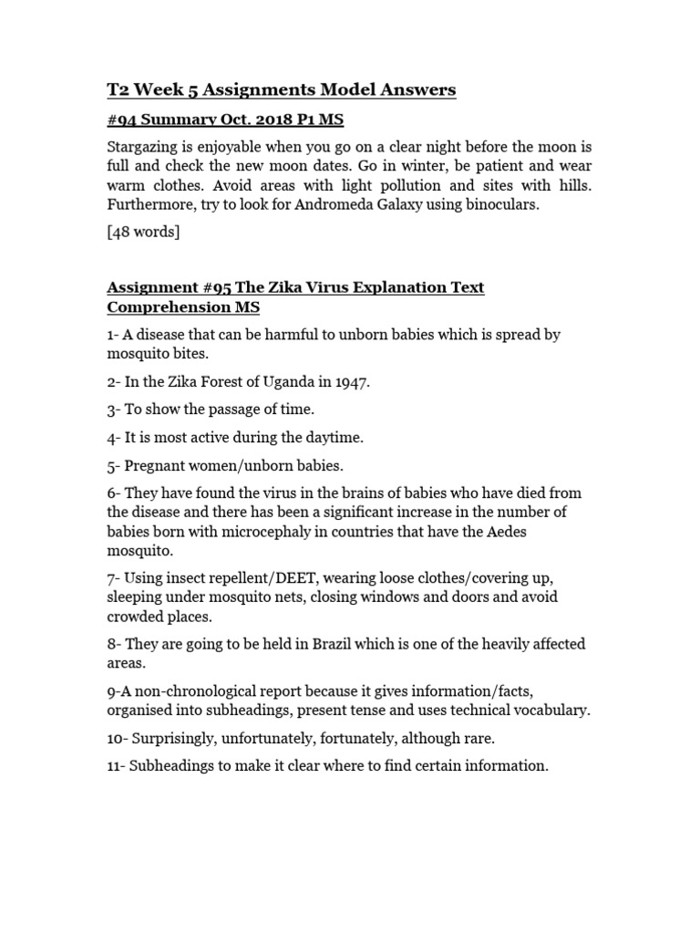 T2 Week 5 Assignments Model Answers | PDF | Zika Fever