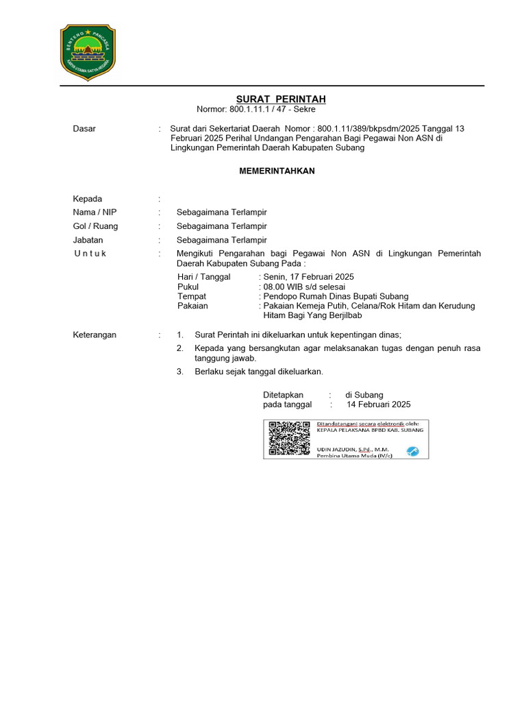 SP PENGARAHAN TATAP MUKA NON ASN DI PENDOPO | PDF