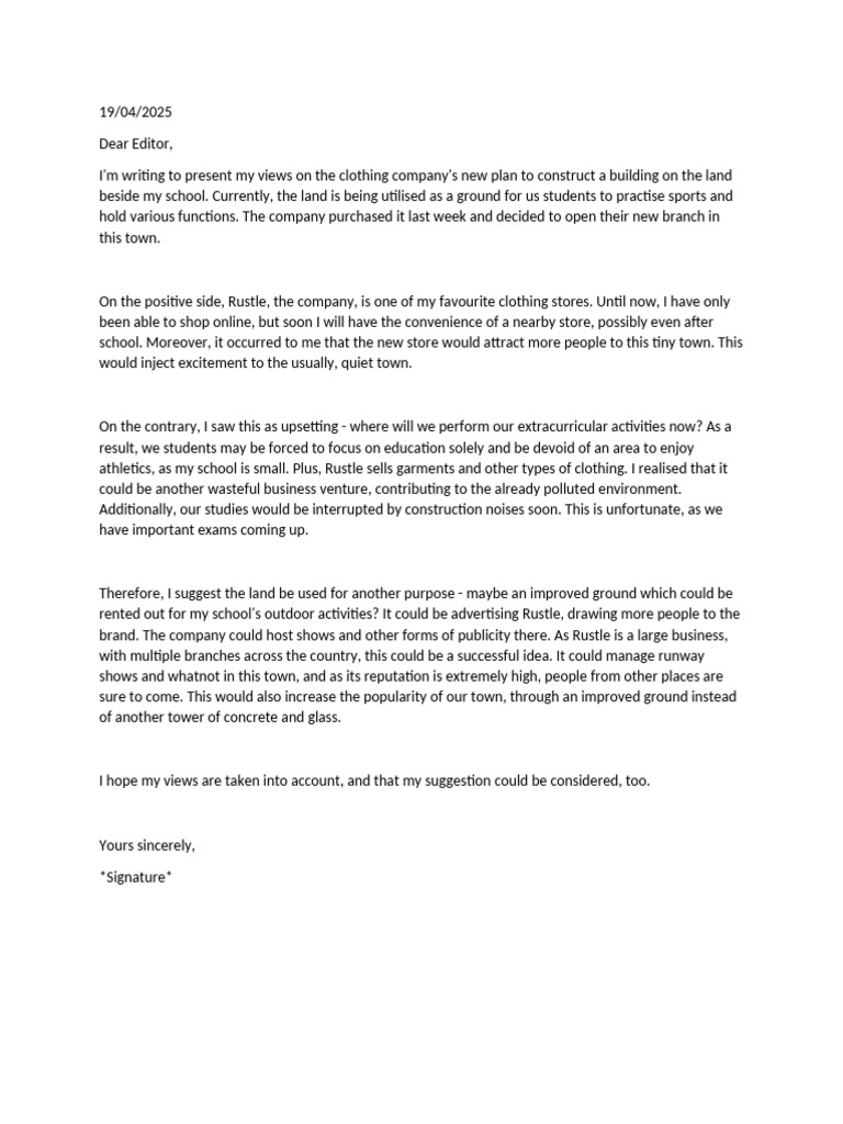 Cambridge o Level Directed Writing: Formal Letter | PDF