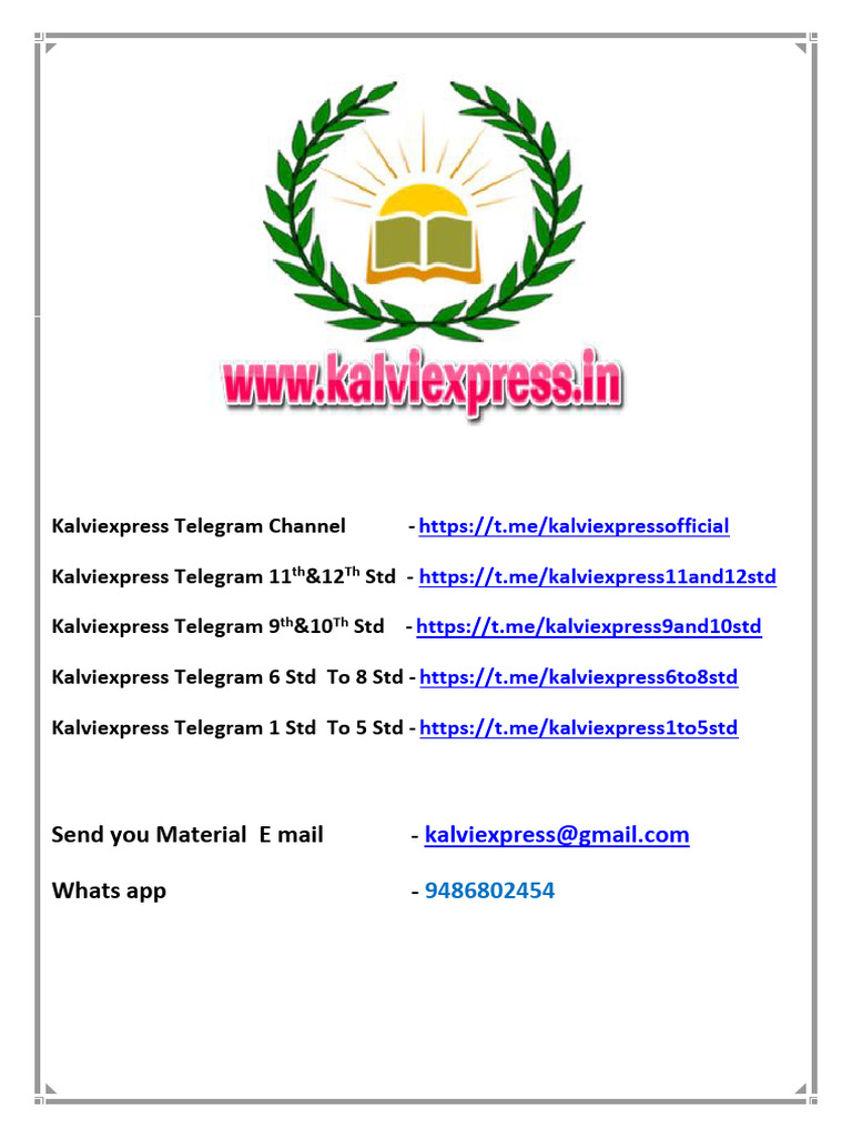 10th Full Book Back One Mark Questions & Answers (TM) | PDF