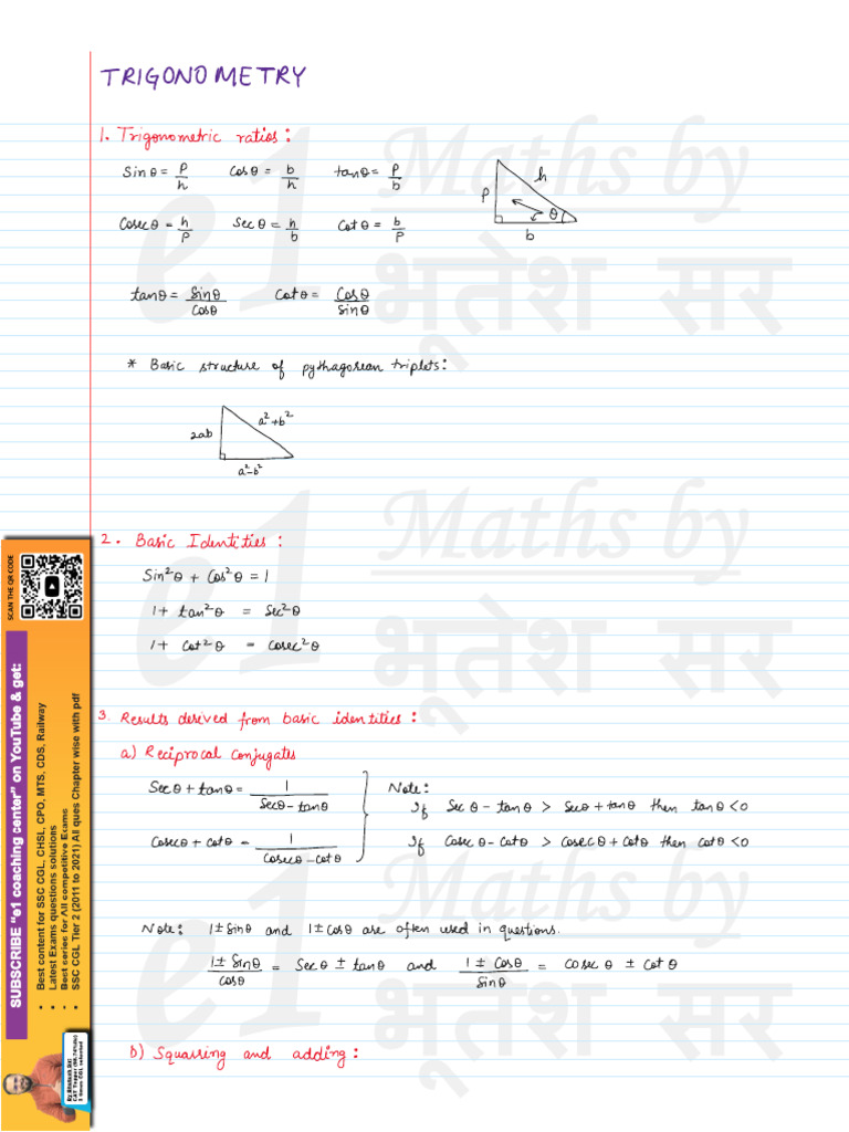 Trigonometry Notes | PDF