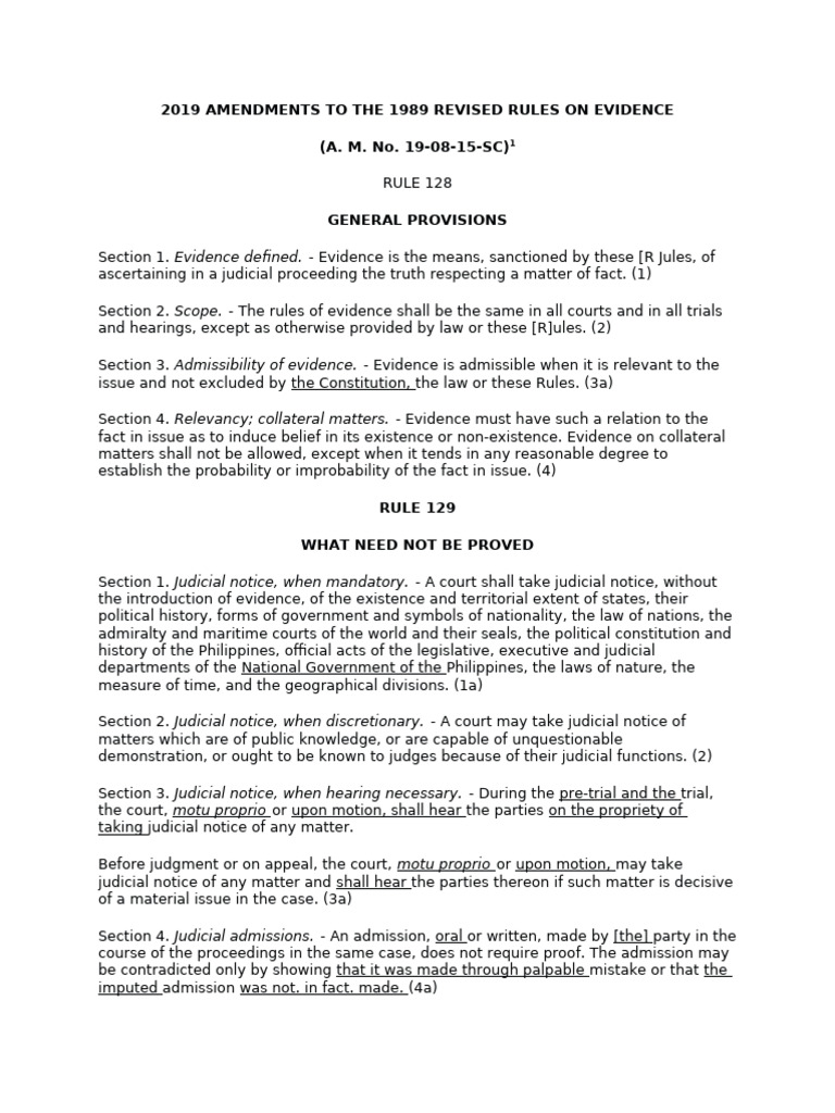 2019 Amendments To The 1989 Revised Rules On Evidence | PDF | Burden Of ...