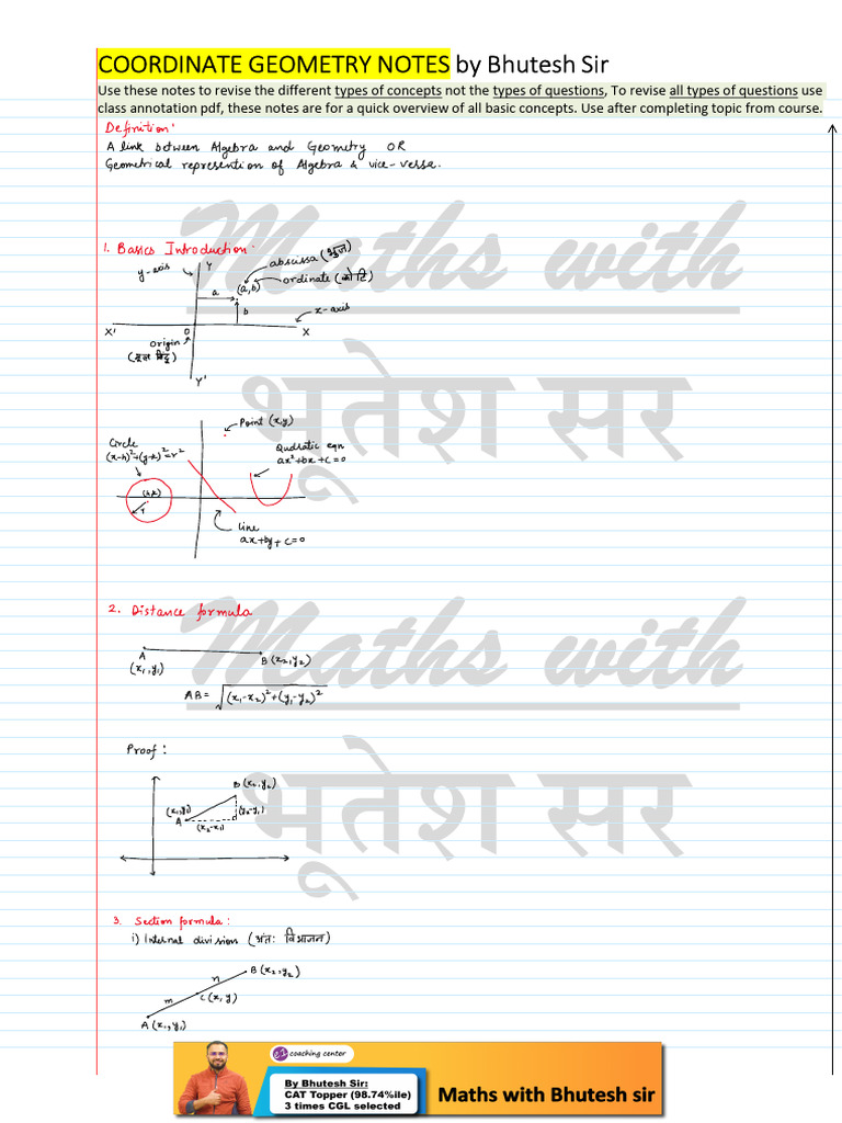 Coordinate Geometry Notes Overview | PDF