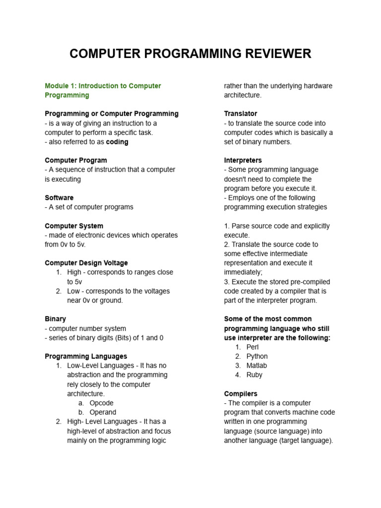 Computer Programming Midterms Reviewer | PDF | Boolean Data Type | Control Flow