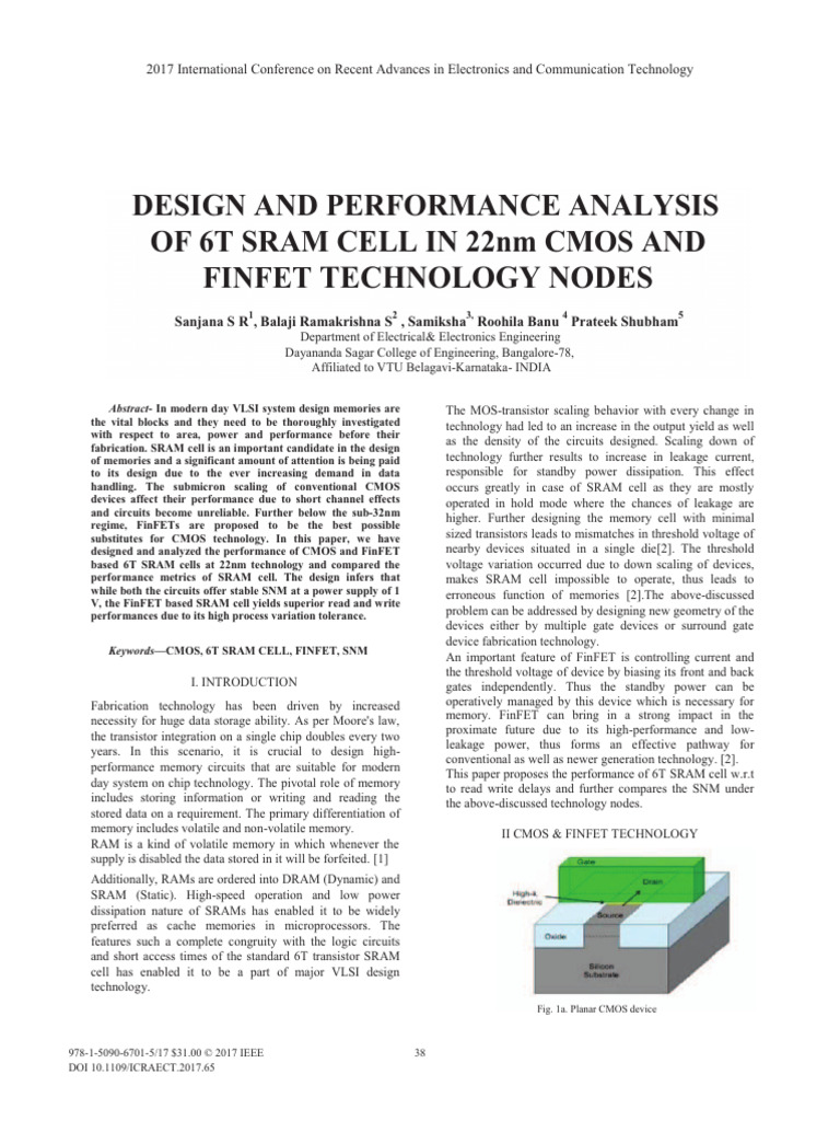 Design and Performance Analysis of 6T SRAM Cell in 22nm CMOS and FINFET Technology Nodes | PDF ...