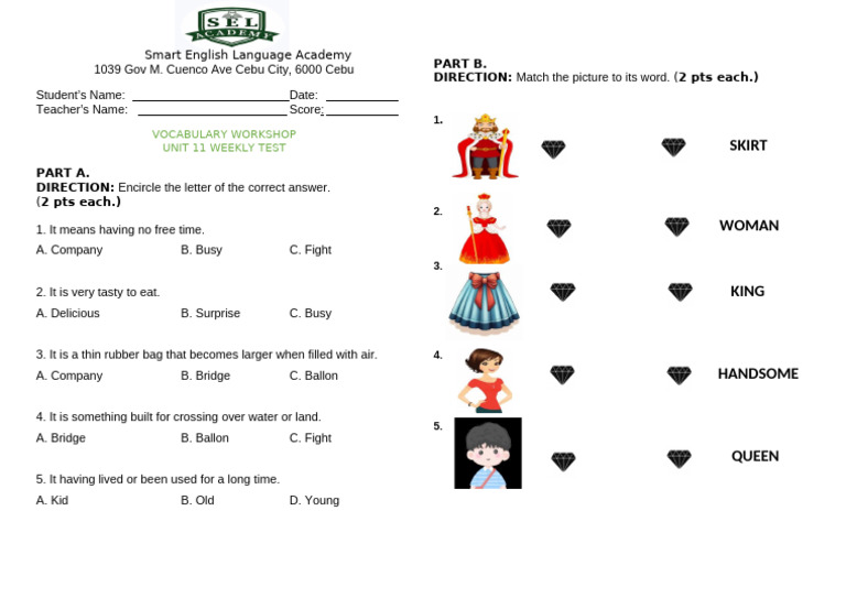 Vocabulary Workshop Weekly Test | PDF