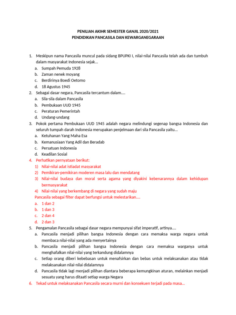 Soal PAS PKN 20-21 | PDF