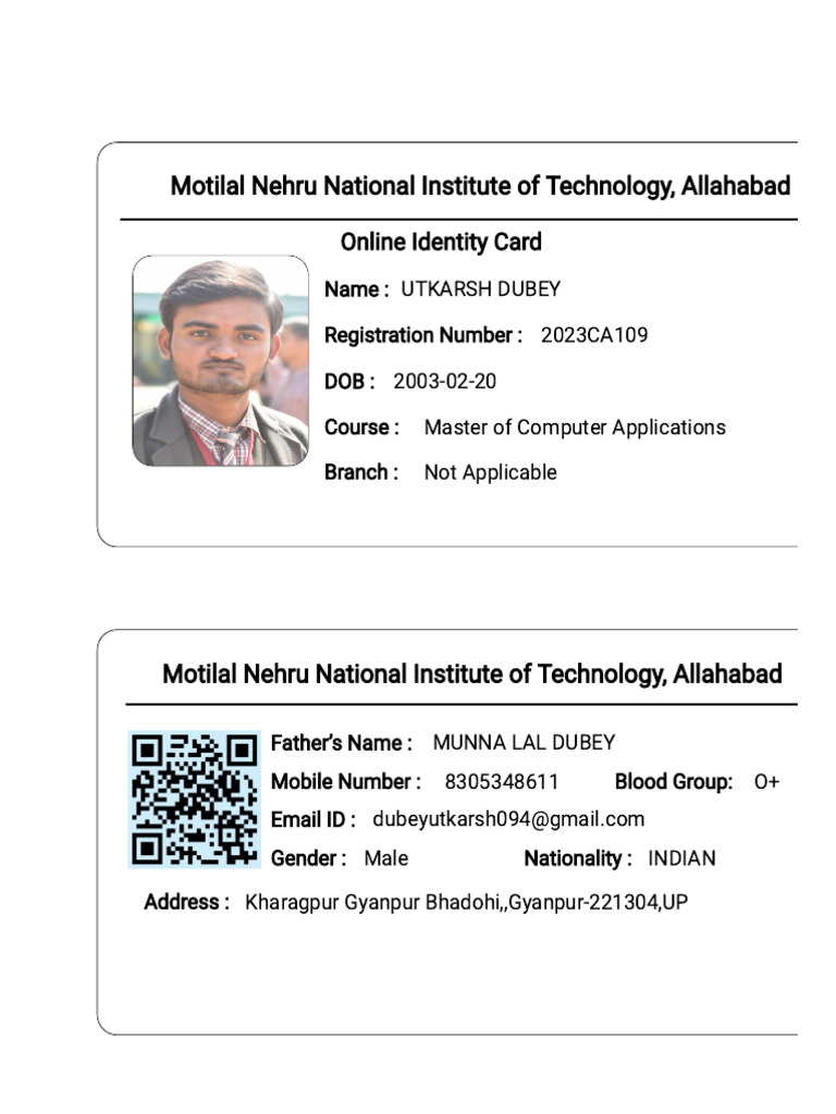 Identity Card - Utkarsh Dubey | PDF