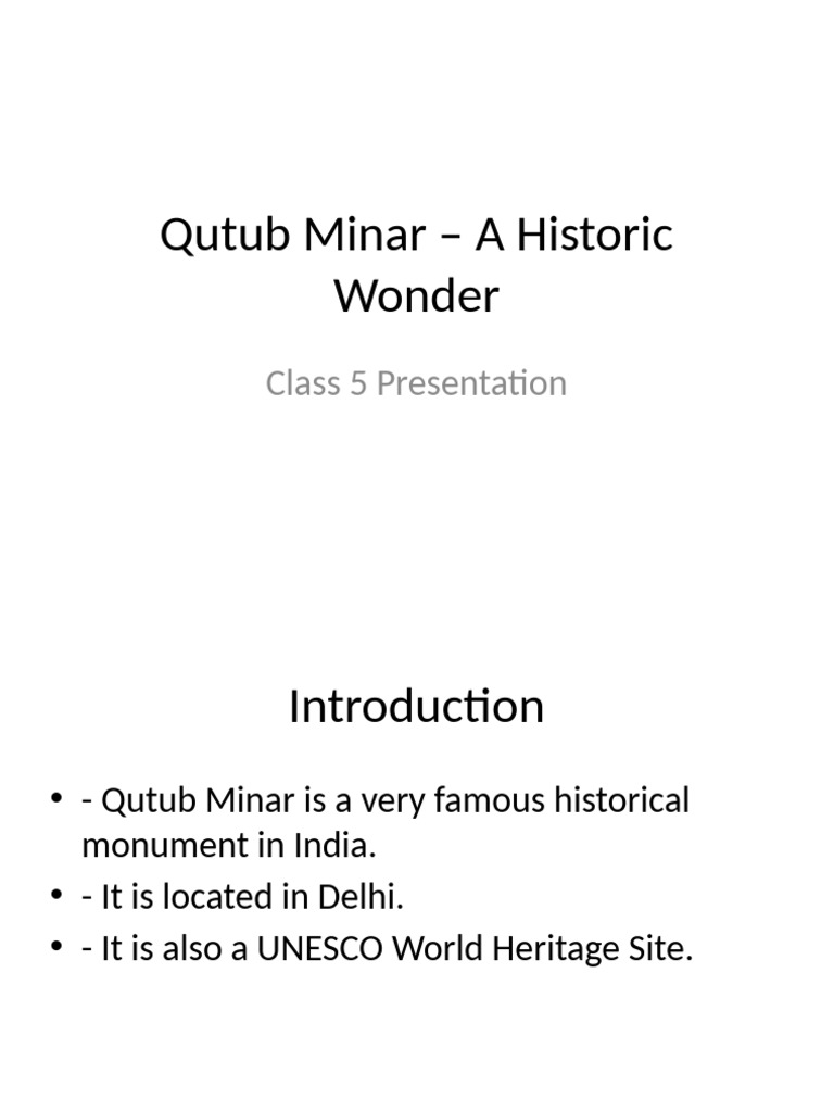 Qutub Minar Presentation Class5 | PDF