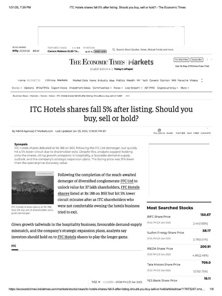 ITC Hotels Shares Value | PDF