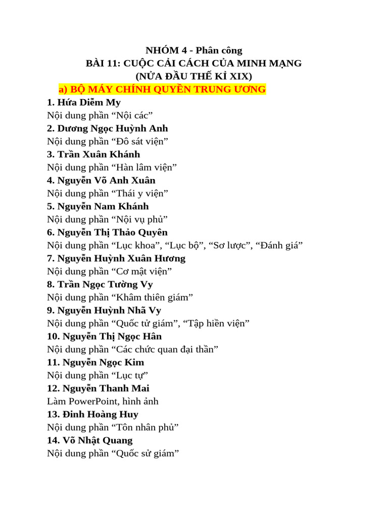 S (B11) - Phân Công | PDF