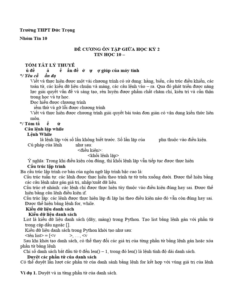 De Cuong Tin 10 GK2 | PDF