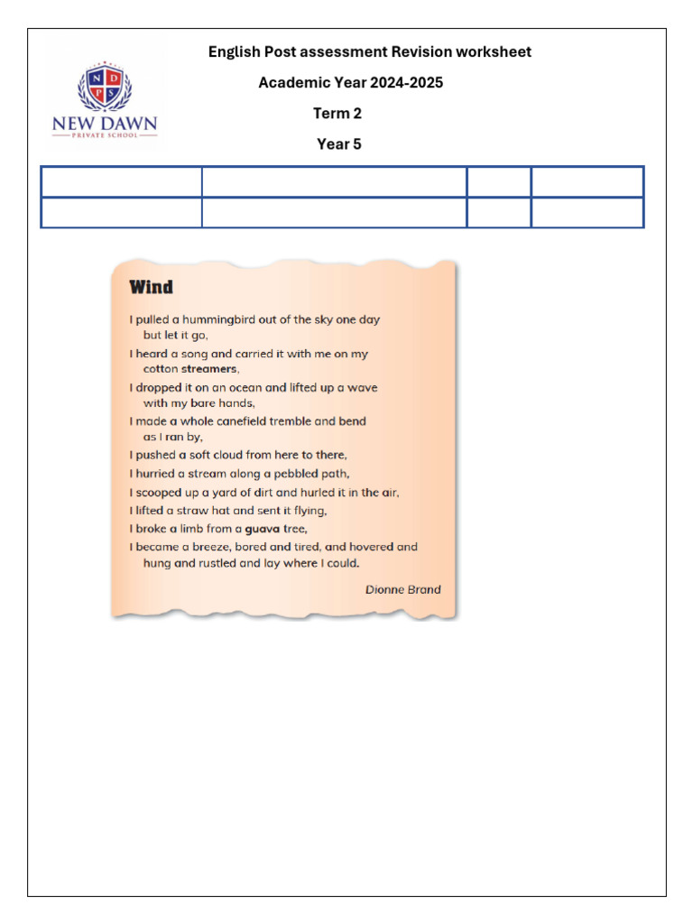 Year 5 English Revision Worksheet | PDF | Linguistics