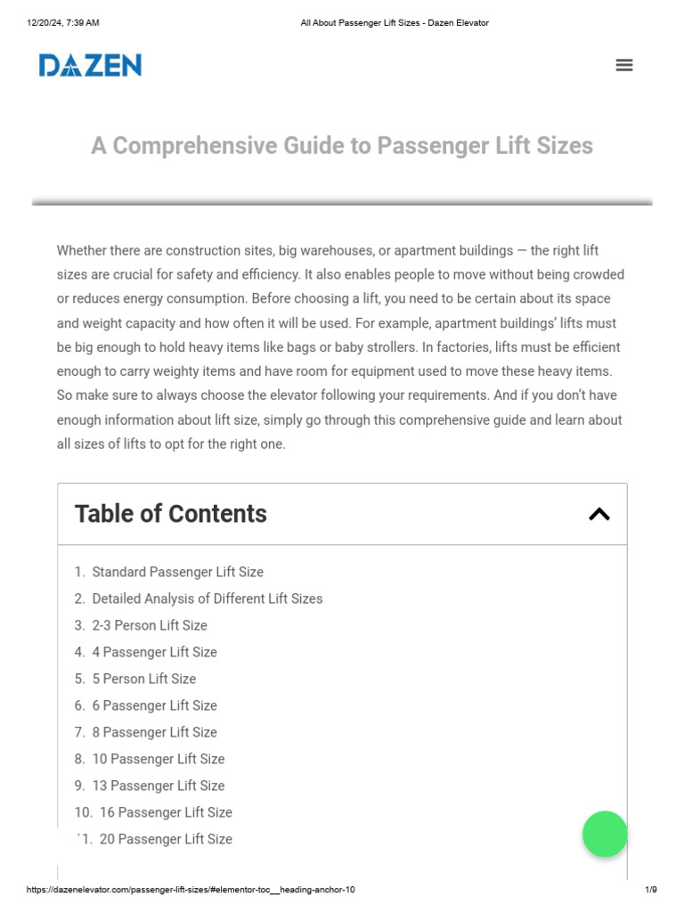 Guide to Passenger Lift Sizes | PDF | Elevator