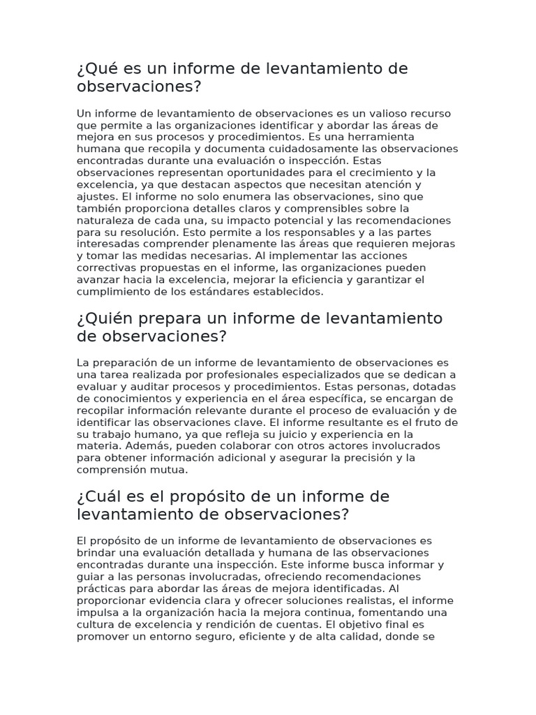 Qué Es Un Informe de Levantamiento de Observaciones | PDF | Experiencia