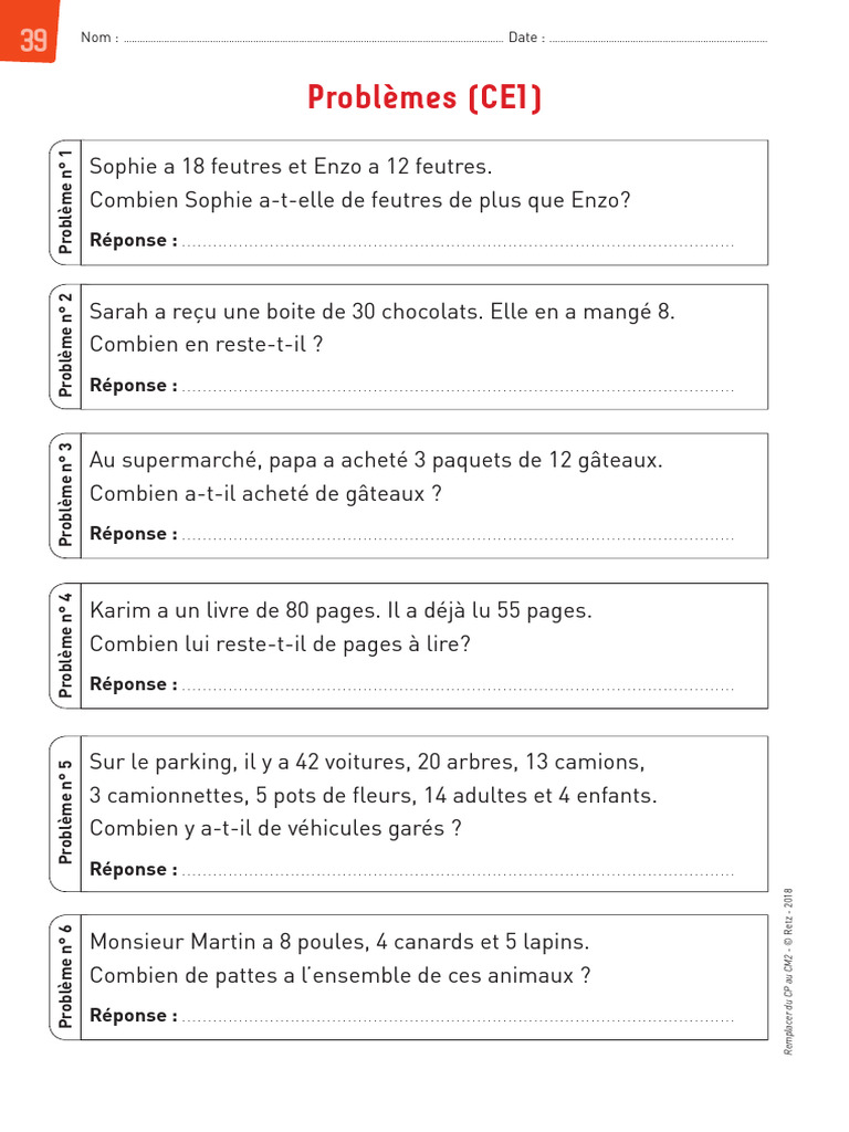 Problèmes de maths CE1 à imprimer | PDF