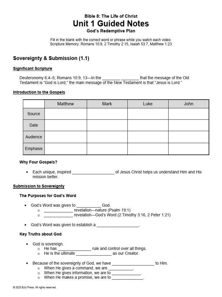 Bible 8: Life of Christ Guided Notes | PDF | Salvation | Jesus