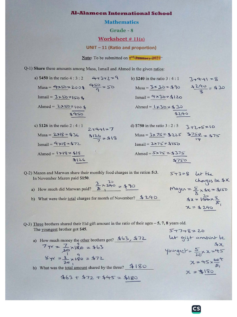 G8 Worksheet 11a Unit-11 Answers | PDF
