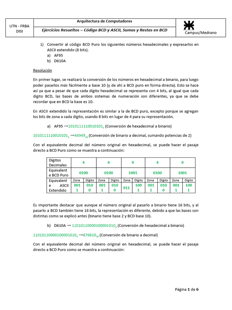 Tarea de Ejercicios BCD - Resuelto | PDF | Decimal codificado en binario | Teoría de la computación