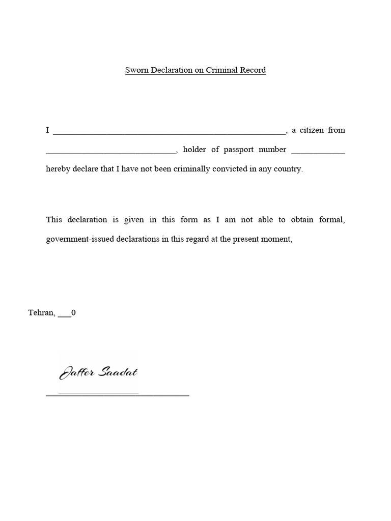 Sworn Declaration On Criminal Record | PDF