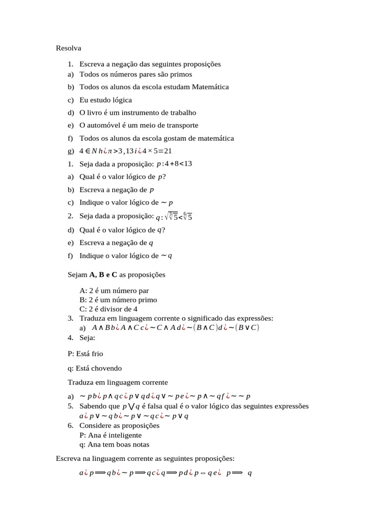 Logica - Exercicios 11 Classe-2025 | PDF | Lógica matemática | Lógica