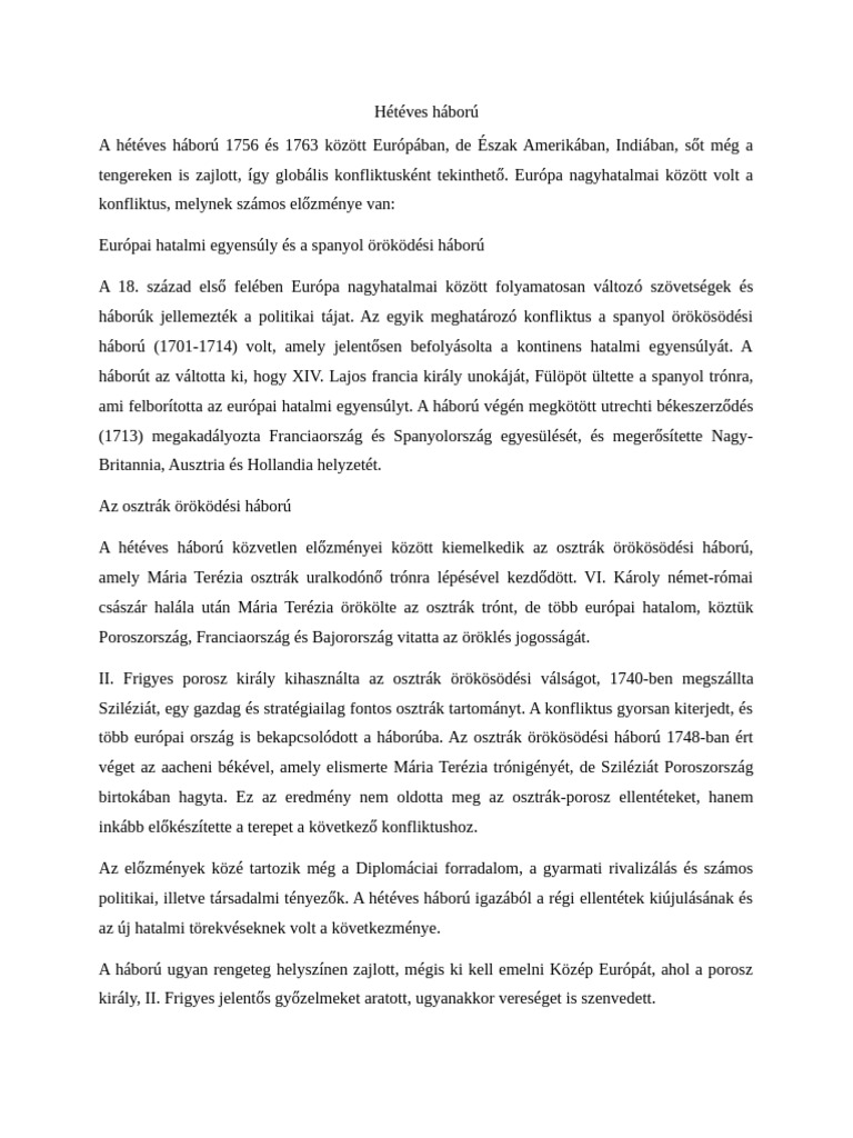Hétéves Háború | PDF