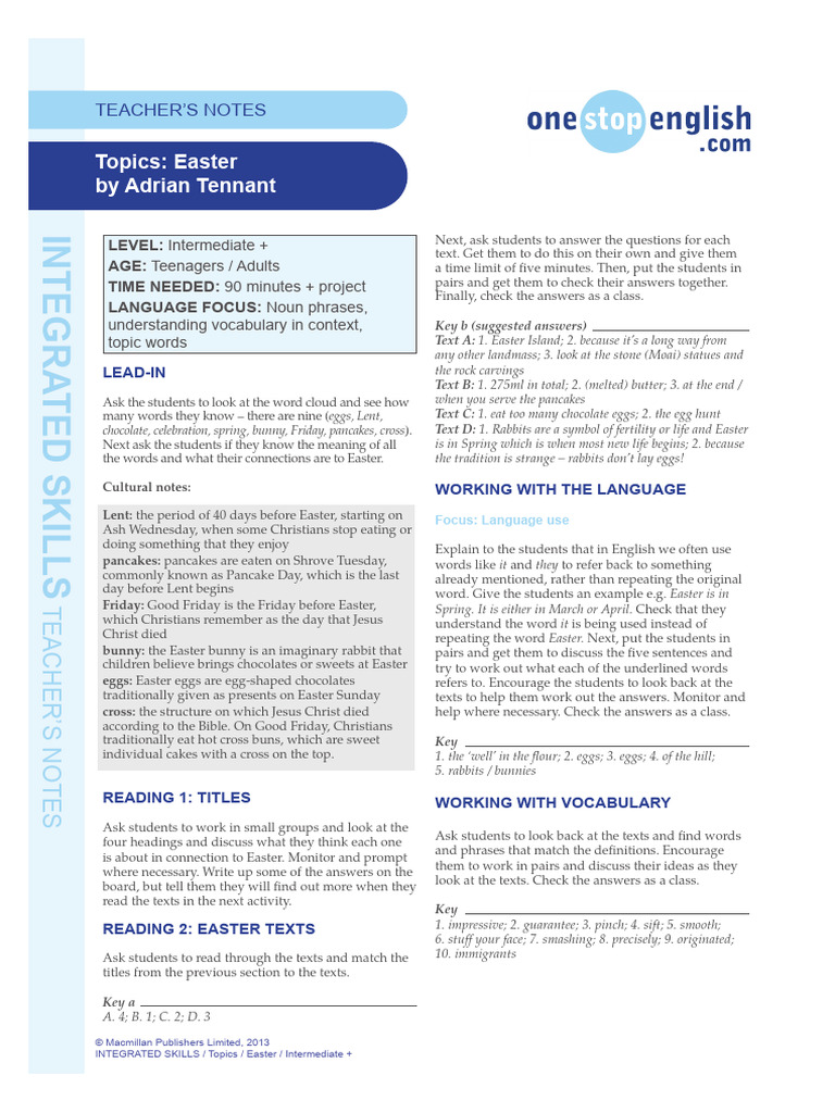 Easter B2 Worksheet | PDF | Easter | Lent