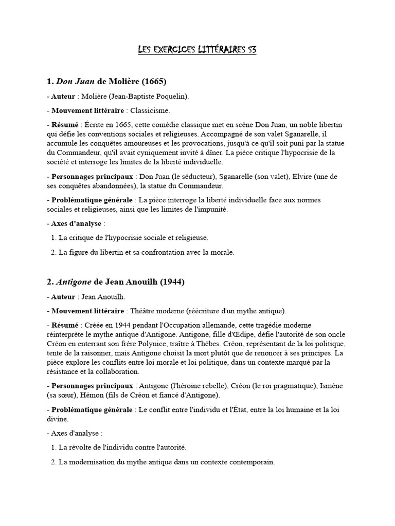 Exercices littéraires : Analyse et corrigés | PDF