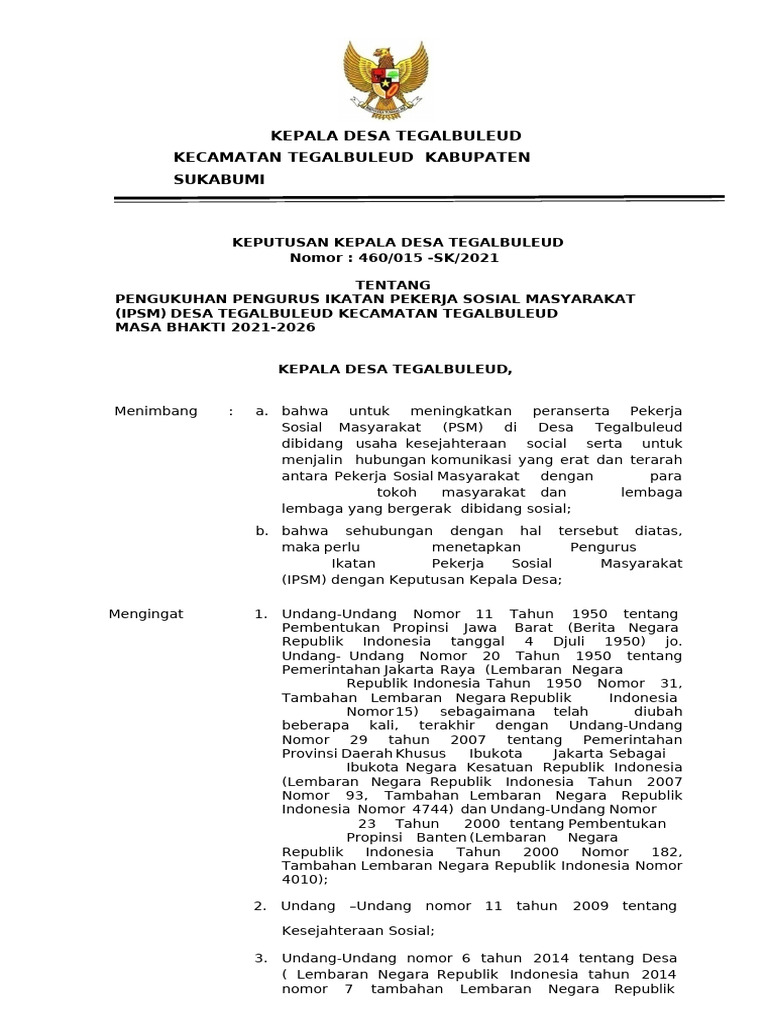 SK Kades tentang IPSM (2) DESA TEGALBULEUD & PSM LENGKAP | PDF