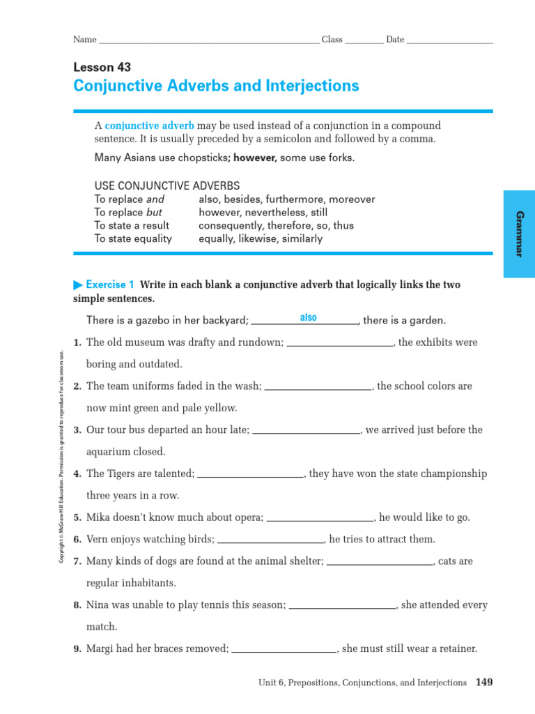 Conjunctive Adverbs Interjections | PDF | Language Mechanics | Syntax