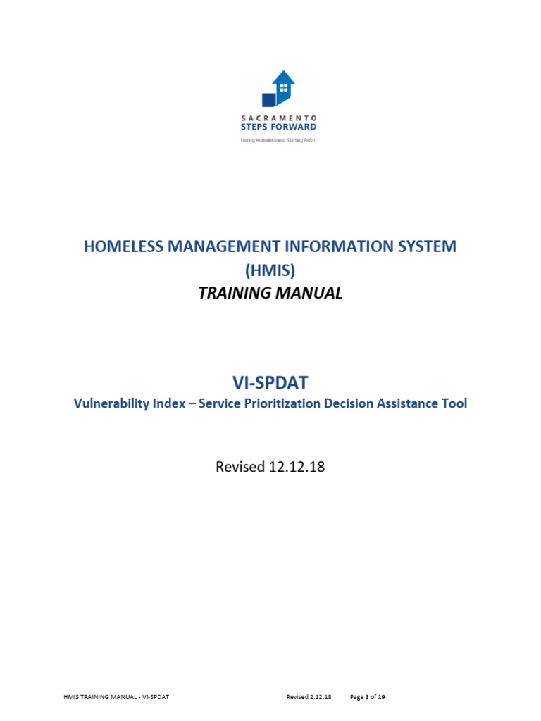 HMIS VI-SPDAT Training Manual | PDF | Substance Abuse | Homelessness