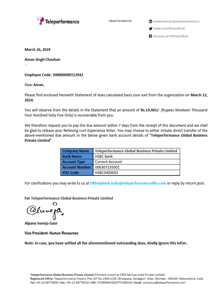 Mentioned Due Amount in The Below Given Bank Account Details of " " | PDF