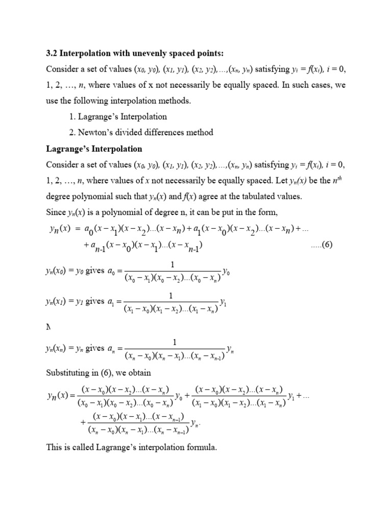3.2 Interpolation With Unevenly Spaced Points | PDF | Interpolation | Abstract Algebra