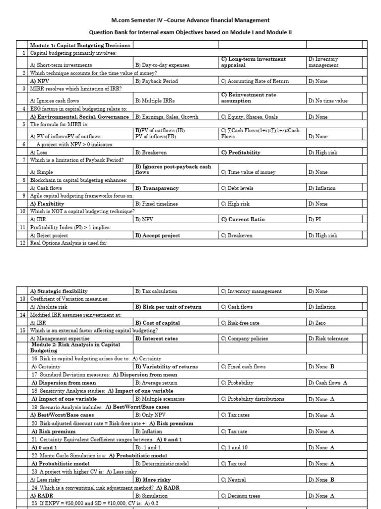 Question Bank Internal OBJE AFA | PDF | Capital Budgeting | Internal Rate Of Return