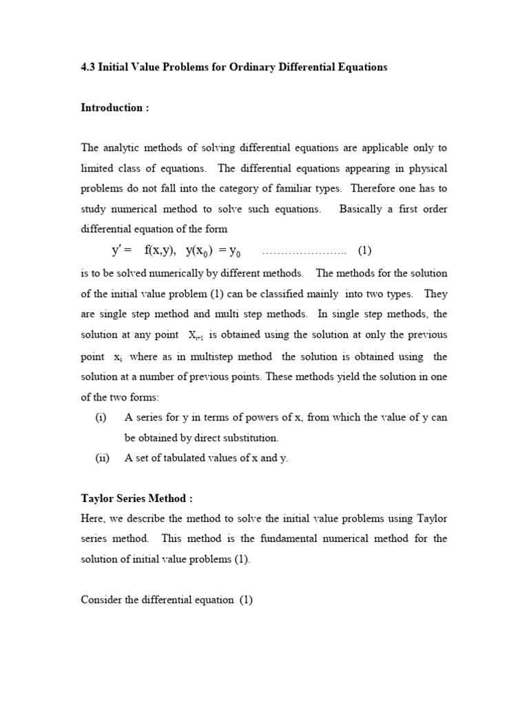 Solving Initial Value Problems in ODEs | PDF | Equations | Differential ...