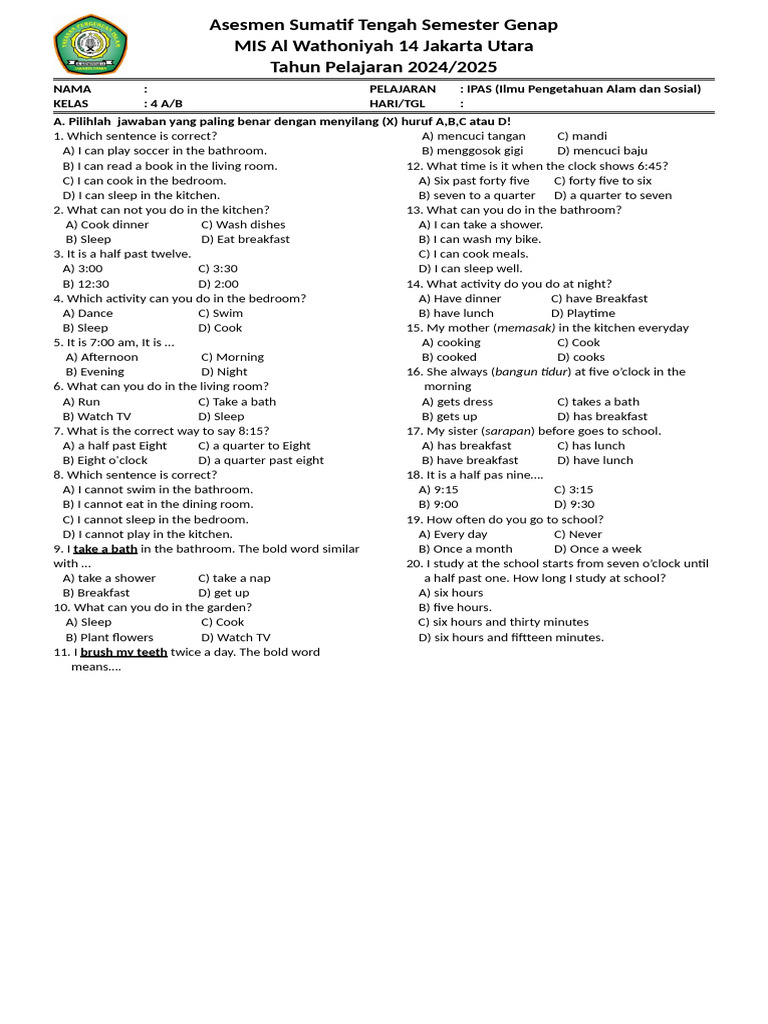 ASTS B. Inggris Kls 4 Genap | PDF | Cuisine | Eating Behaviors Of Humans