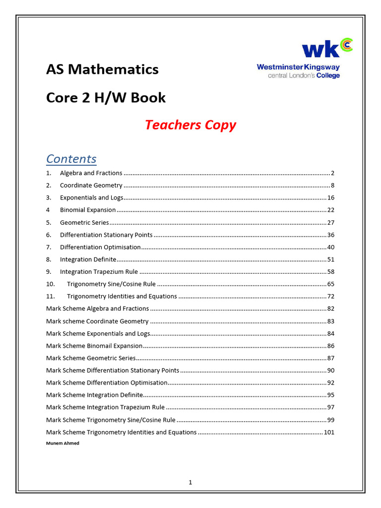AS Mathematics Core 2 Homework Guide | PDF | Circle | Trigonometric ...