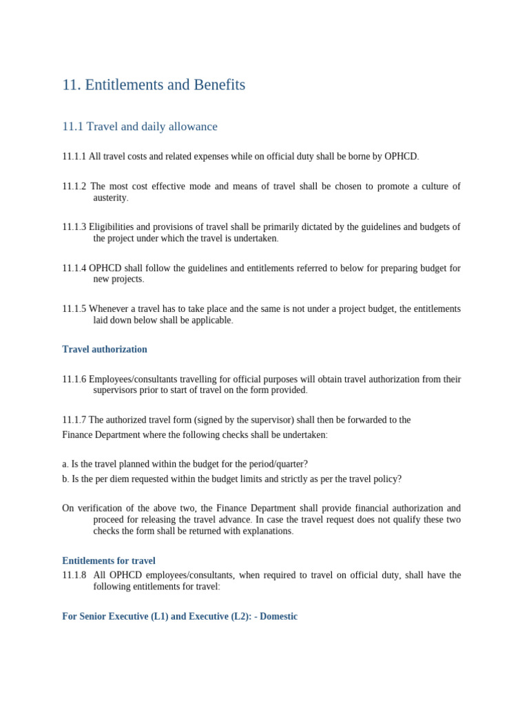 OPHCD Travel Entitlements and Guidelines | PDF | Per Diem | Payments